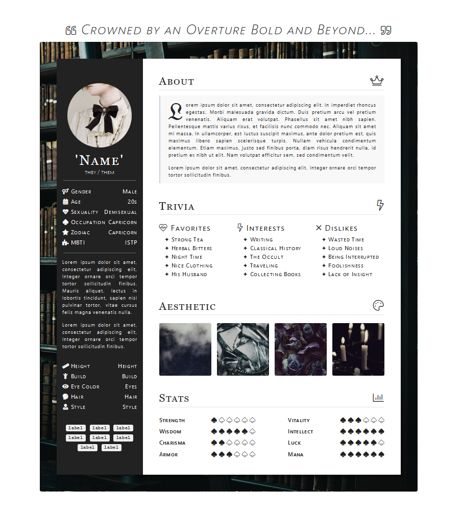 Toyhouse // Overture Character Profile