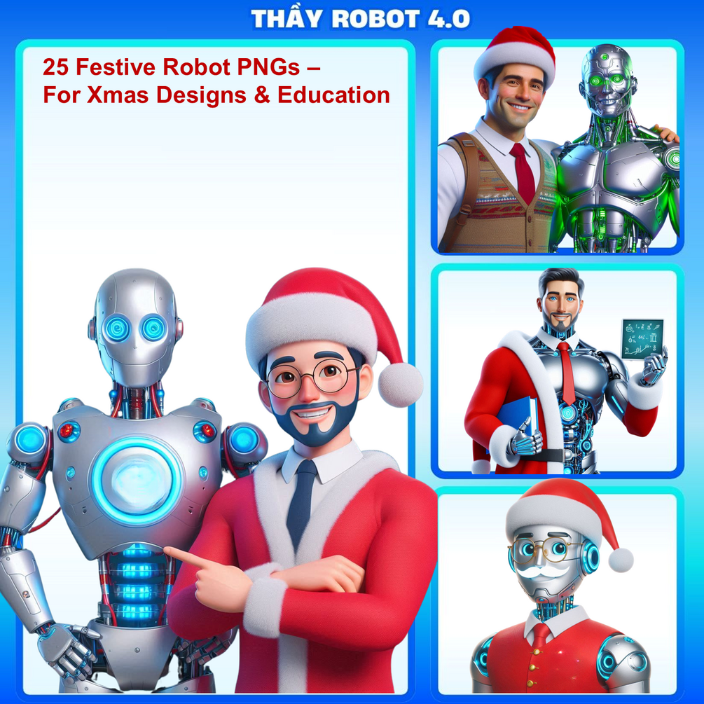 🎄 Christmas Robot PNG Pack – 25 Santa Bots + 10 Firefighter Bonus