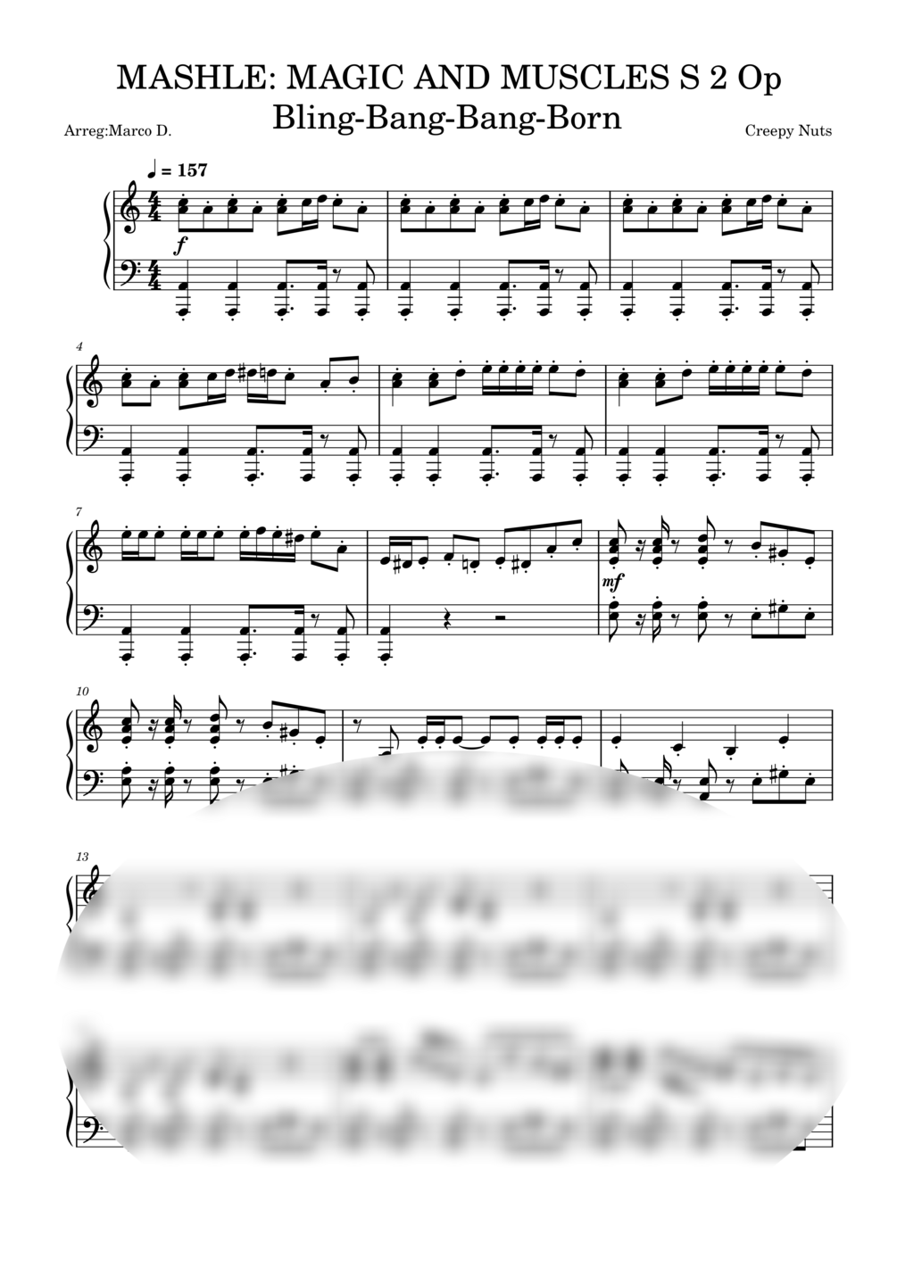 MASHLE: MAGIC AND MUSCLES S 2 Op Bling-Bang-Bang-Born FREE SHEET