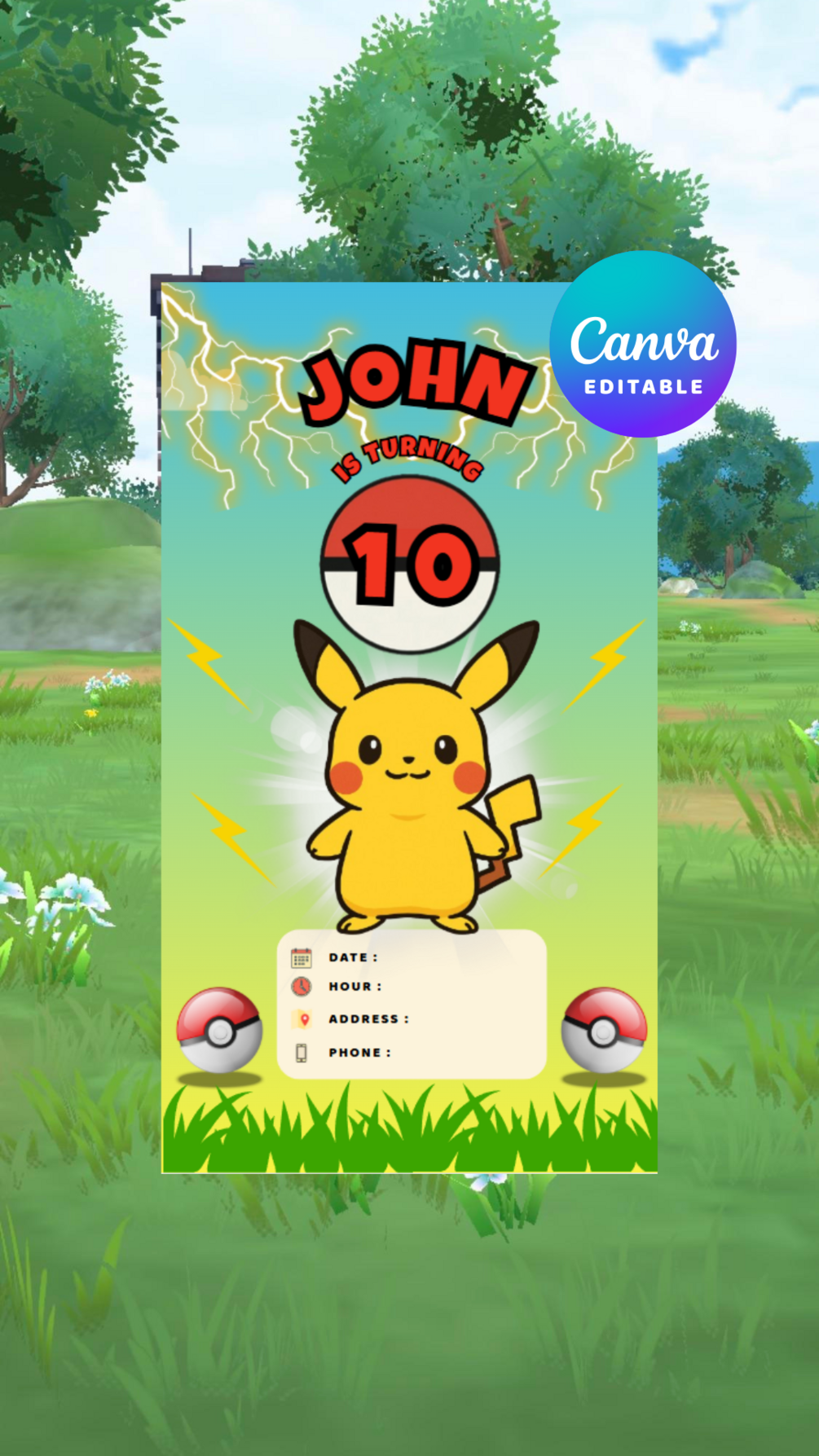 Pokémon Birthday Invitation – Editable Canva Template (Pikachu Theme)