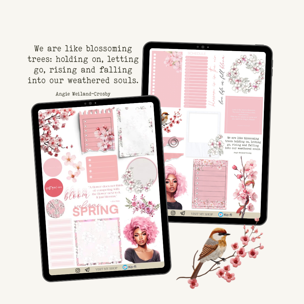 Cherry Blossom stickers, GoodNotes & PNG