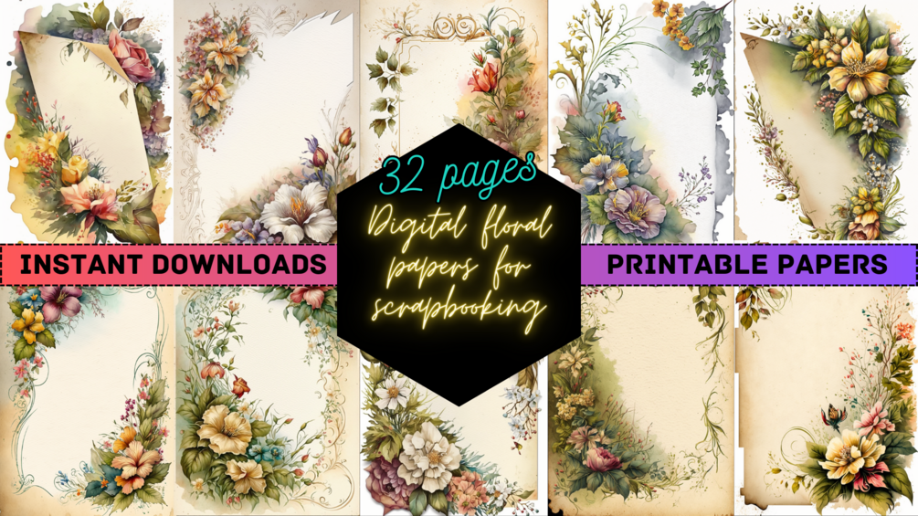 Digital floral papers for scrapbooking (32), printable scrapbooking ...