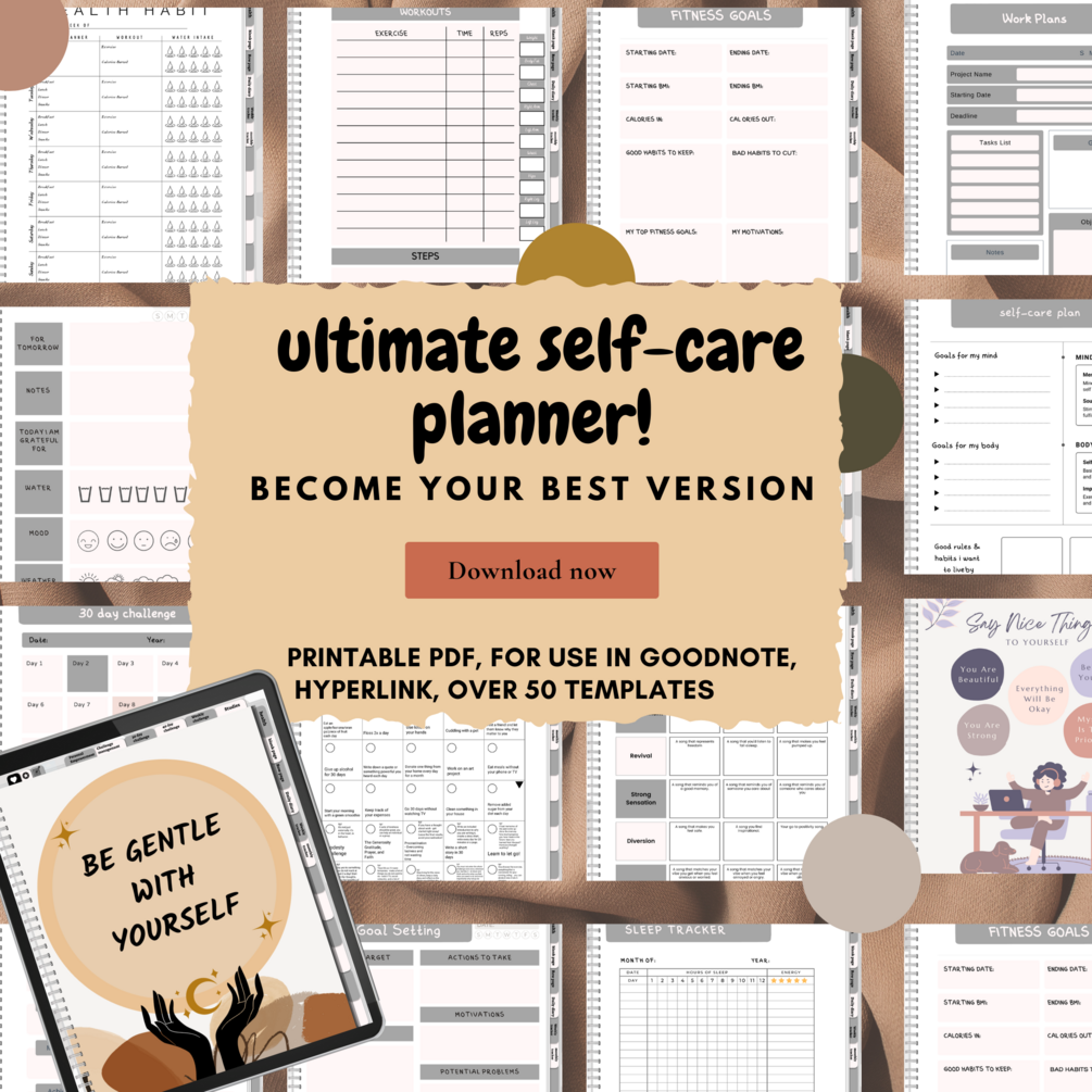 Self Care Journal, digital planner Self Care Kit, Self Care Planner ...