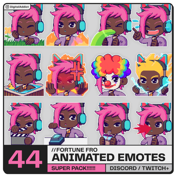 Gamer Girl Pink Hair Blue Headphones Emote Pack