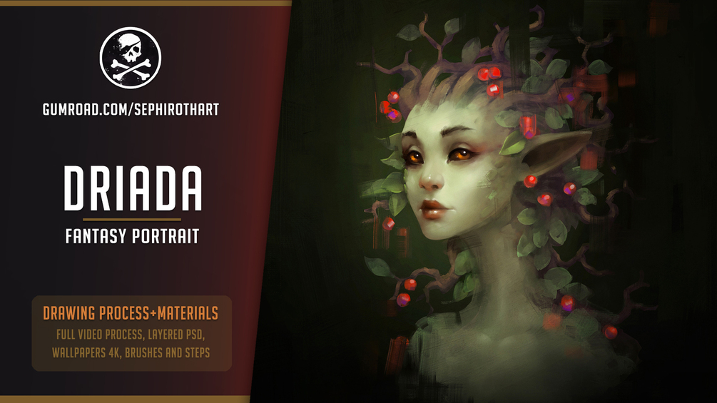 DRIADA Fantasy Portrait Drawing Process Video + Materials