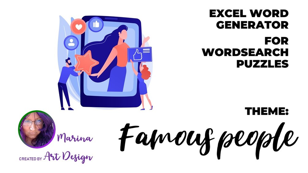 Famous people - Excel word list generator for Wordsearch puzzle