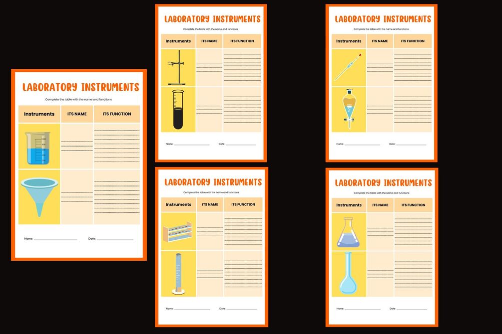 About Laboratory Instruments Work Sheets (12 pages)