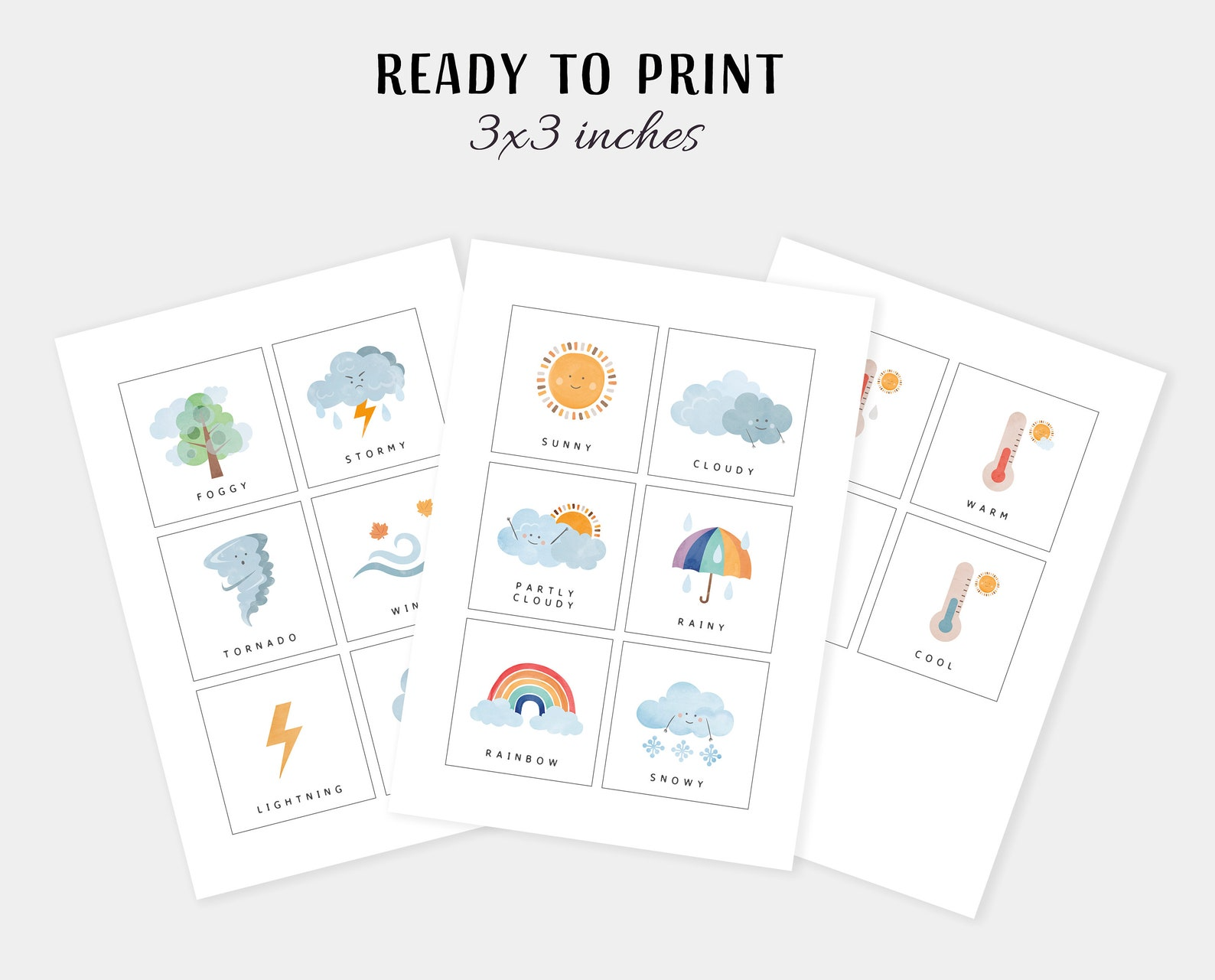 16 Weather Cards | Montessori flashcards | Pre-School Cards | Rainbow ...