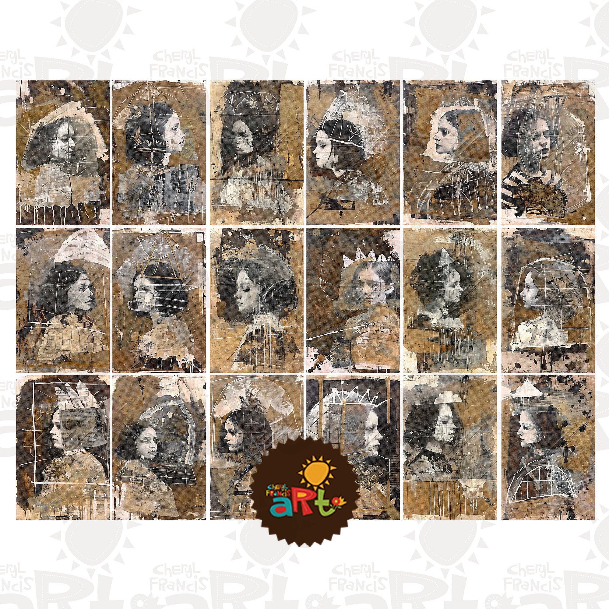 18 pc Freestyle Scrubby Marks Portrait on Messy Brown Printable Junk ...