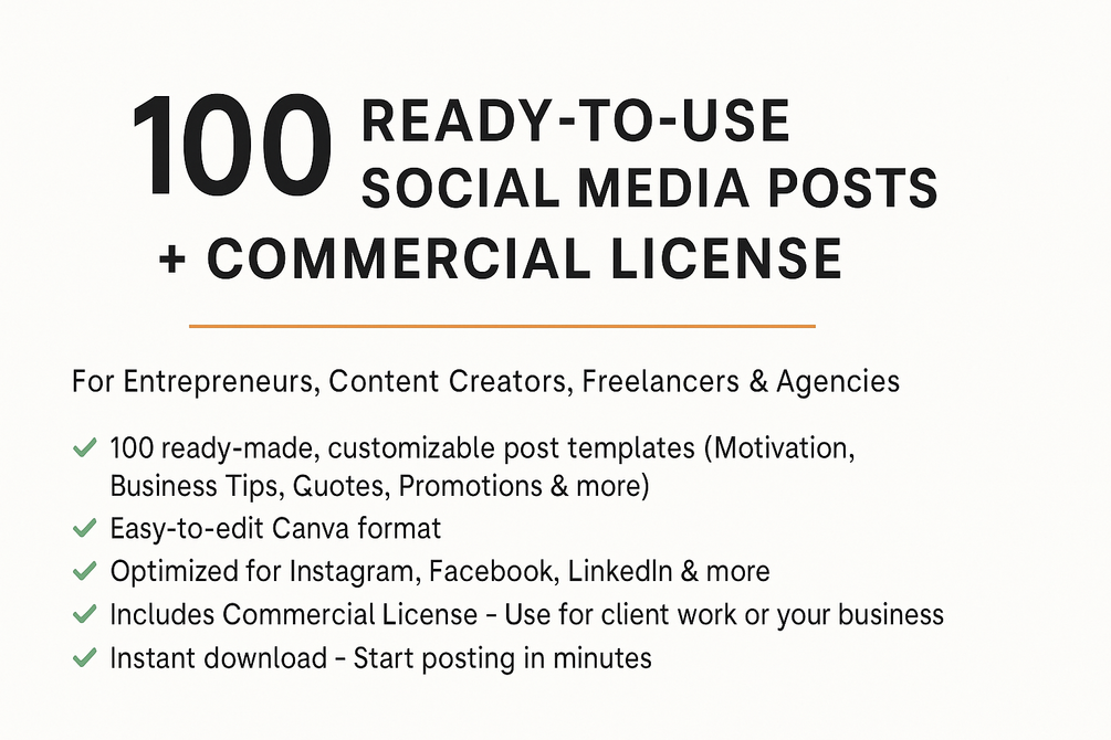 100 Ready to use social media post + Commercial Licences