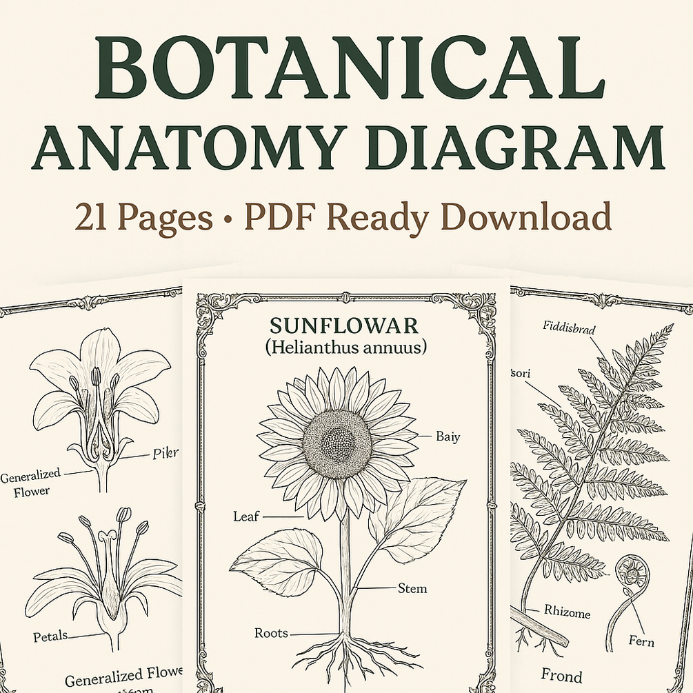 Vintage Botanical Anatomy Coloring Book Diagrams | Scientific ...