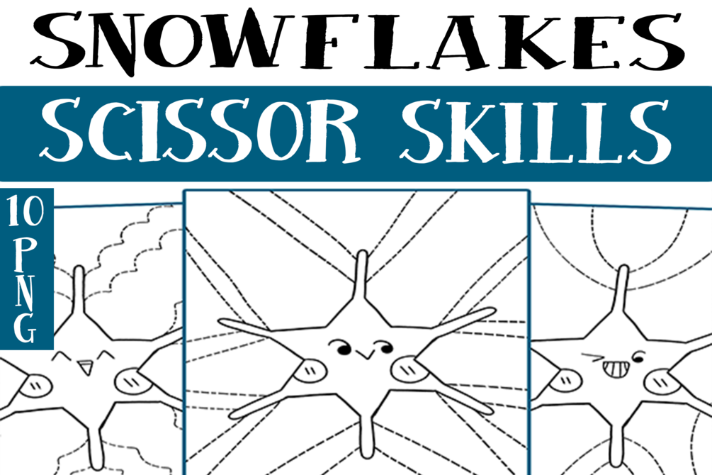 Snowflakes scissor skills cutting practice, Winter Fine Motor Cutting ...