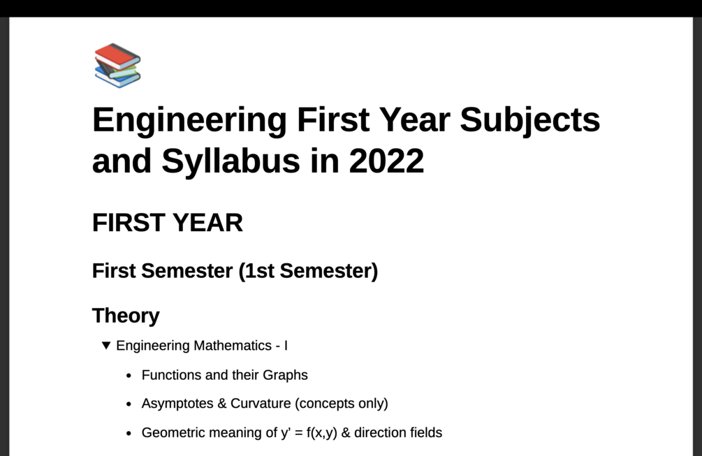 Engineering First Year Subjects and Syllabus in 2022