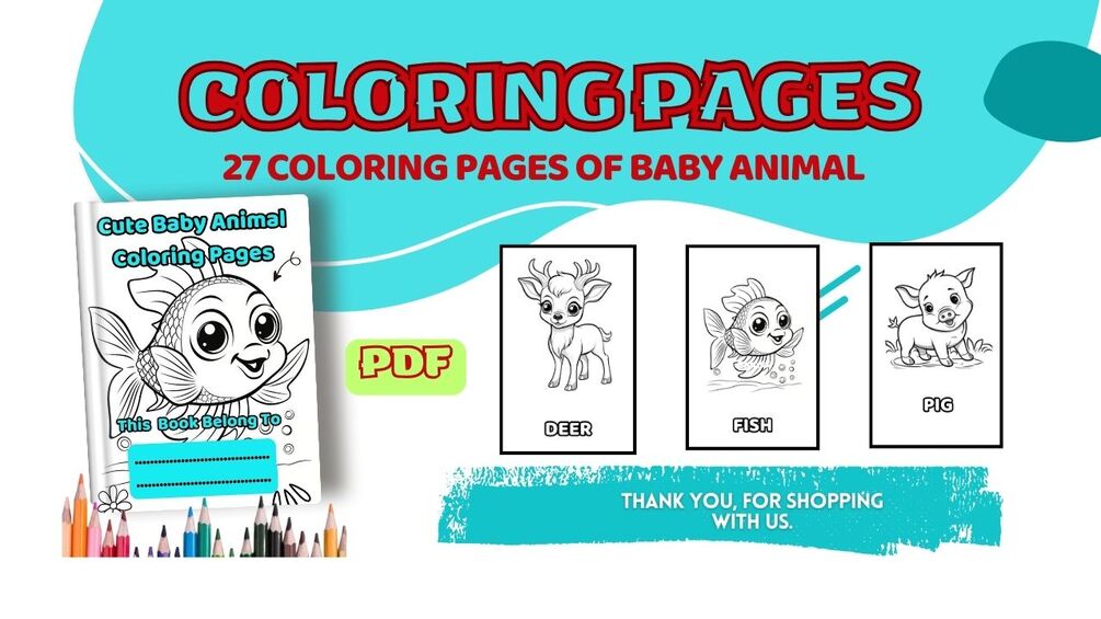 27 Coloring Pages | 27 Pages | Cute Coloring Pages | For Kids | Digital ...