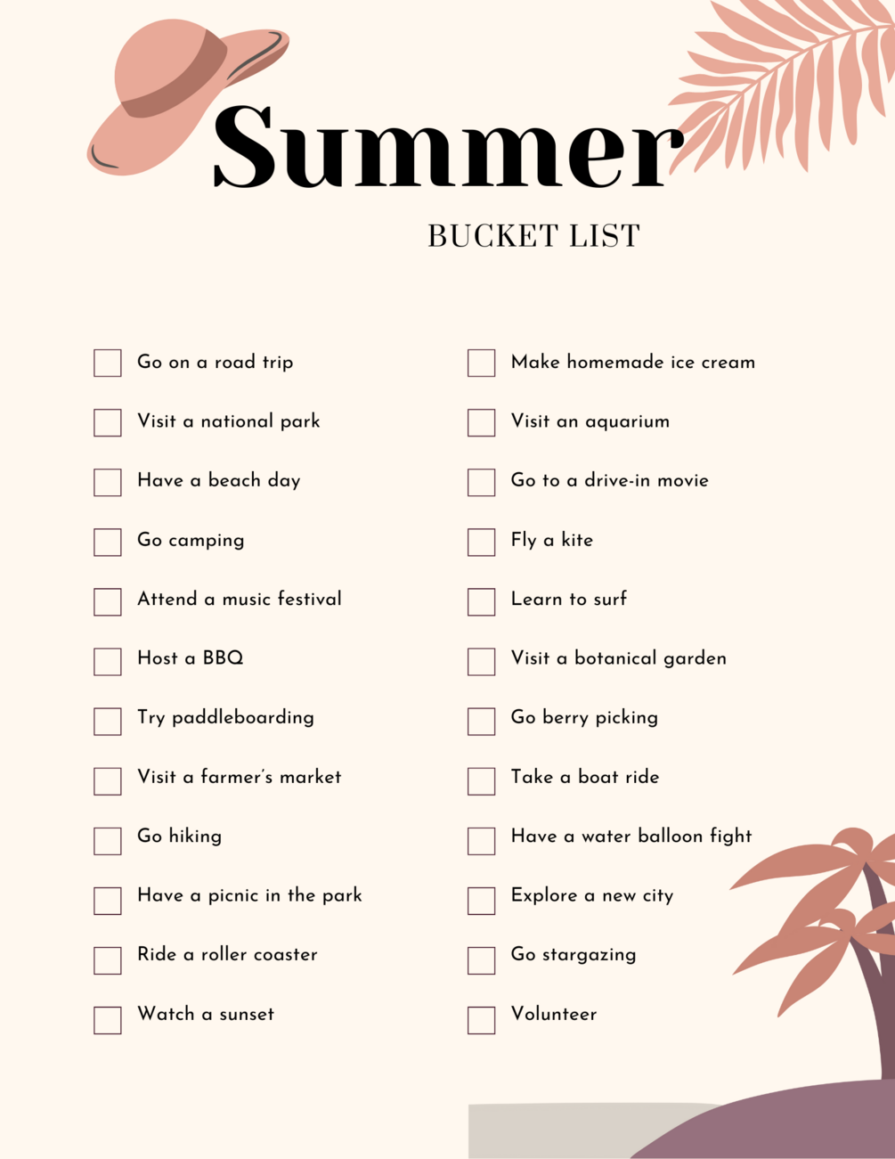 Editable Summer Activity list & Bucket List | Family Checklist ...