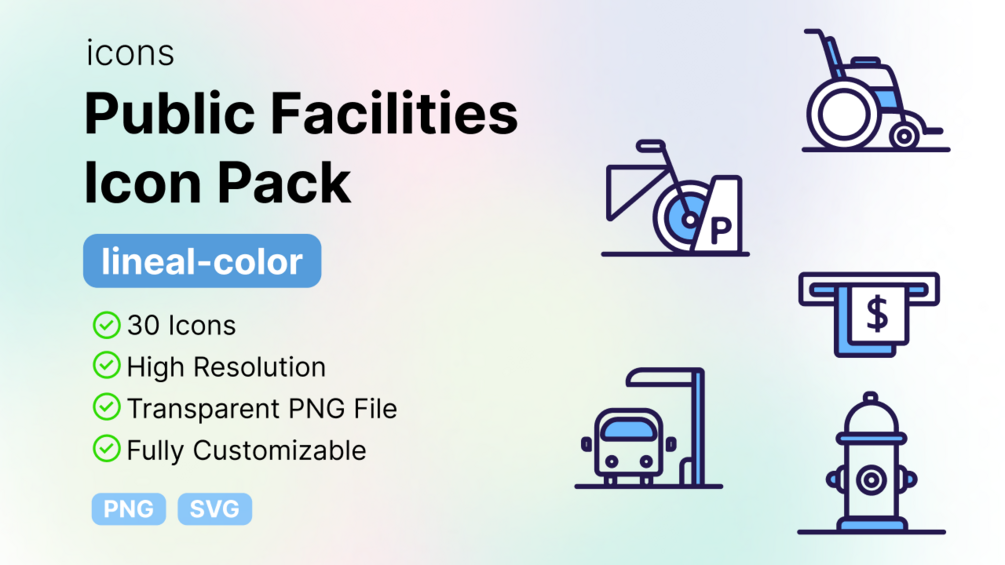 Public Facilities App Icon Pack (Color lineal style)