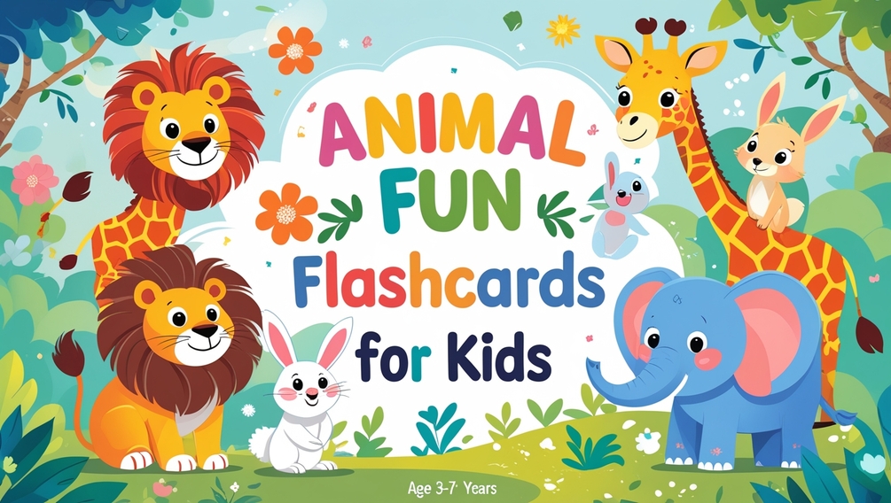Animal Fun Flashcards for Kids aged 3-7 - Cartoon Edition