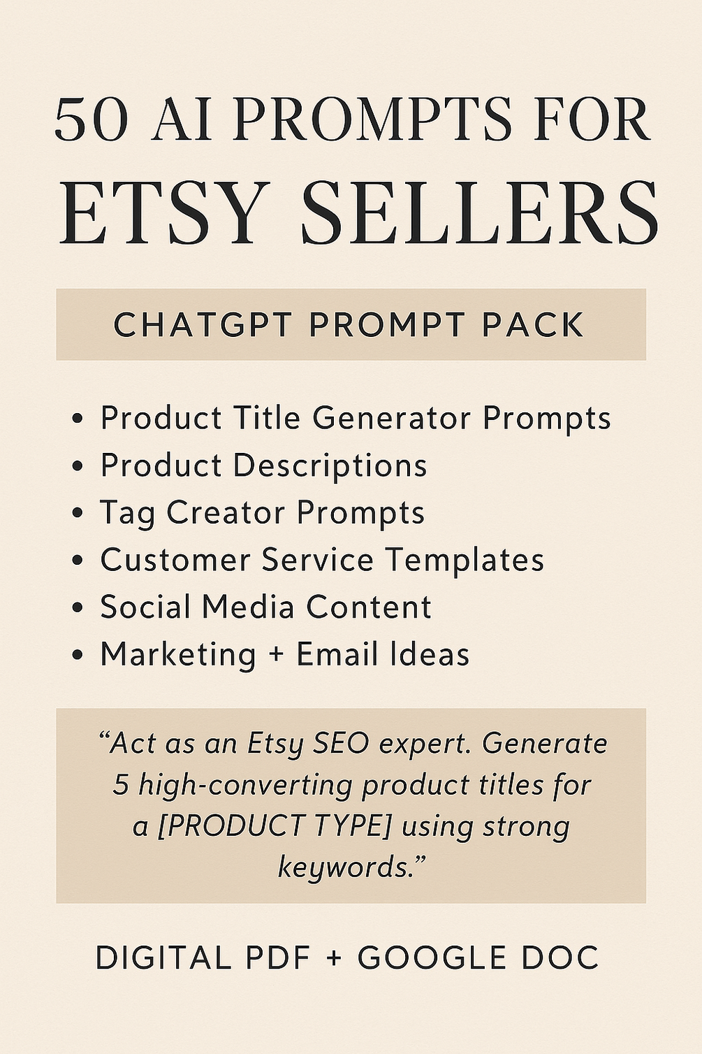 50 AI Prompts for Etsy Sellers | ChatGPT Prompt Pack | Optimize SEO ...