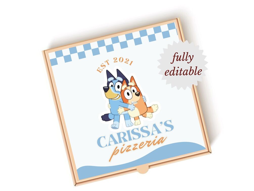 Bluey Birthday Party Favors | Printable Bluey Pizza Box Label | Bluey ...