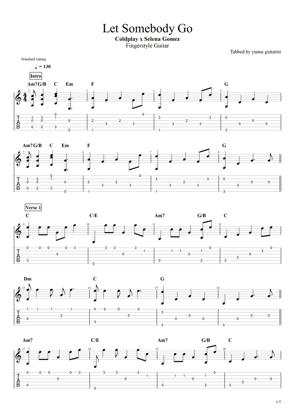 TAB. Let Somebody Go - Coldplay x Selena Gomez