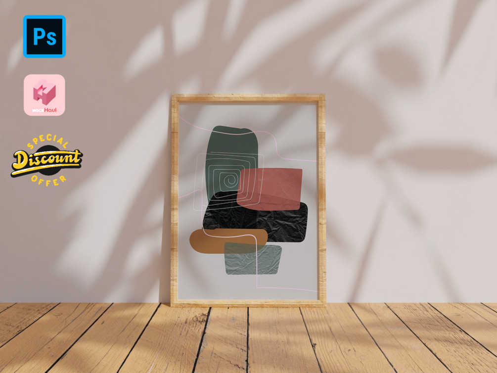 Mockup Digital Art | A4 Wood Frame with Soft Leaf Shadow | Wall Art ...