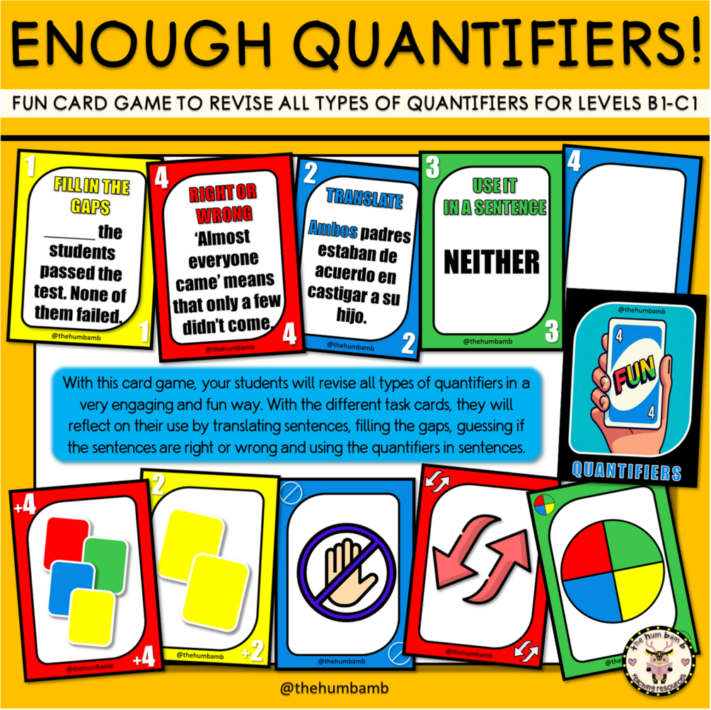 QUANTIFIERS FUN UNO CARDS GAME FOR LEVELS FROM B1 TO C1