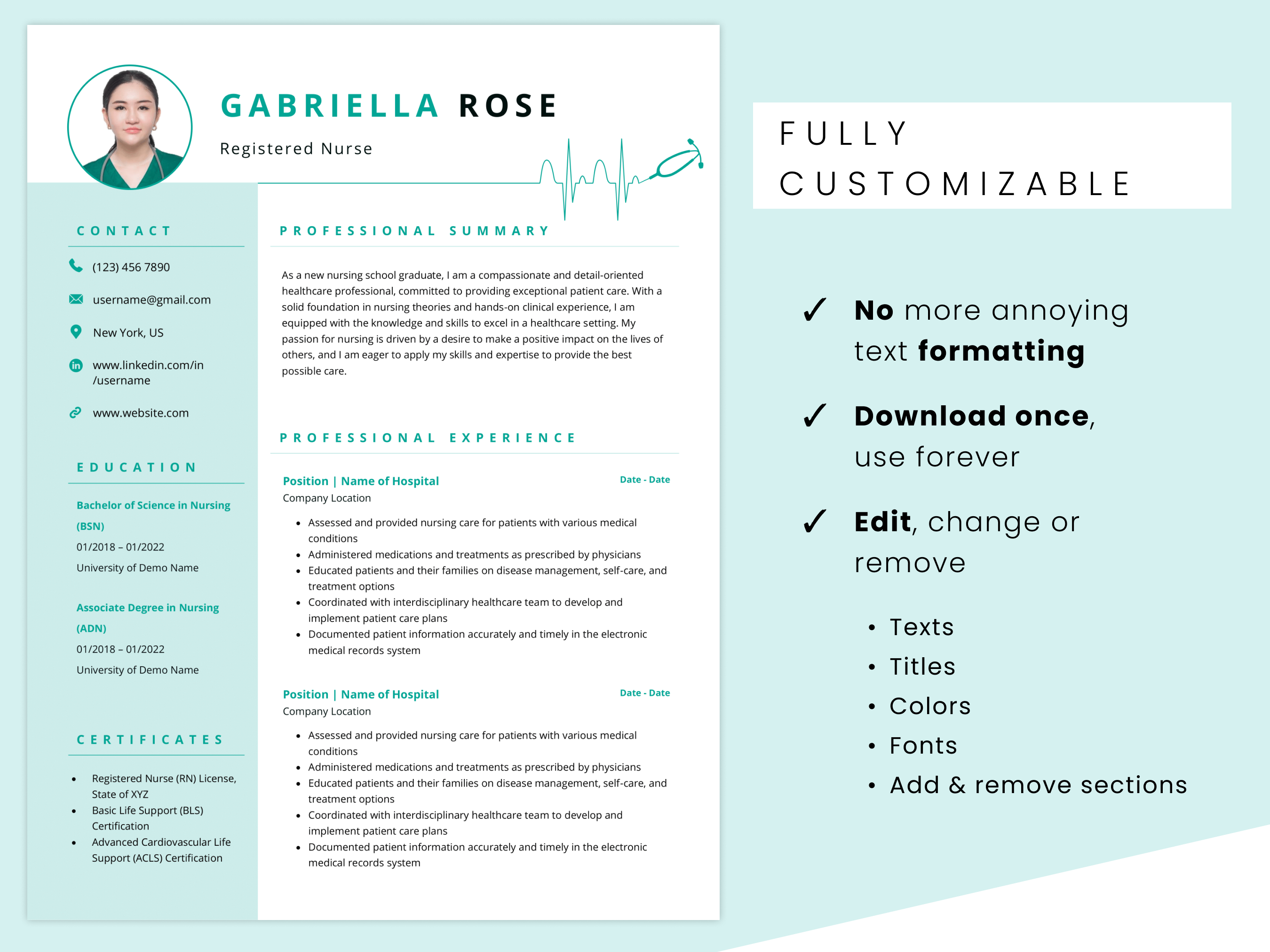 Nursing Resume Template + Cover Letter Template: Ideal for RNs, Nurse ...
