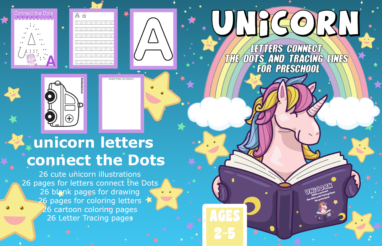 Unicorn Letters Connect The Dots And Tracing Lines For Preschool