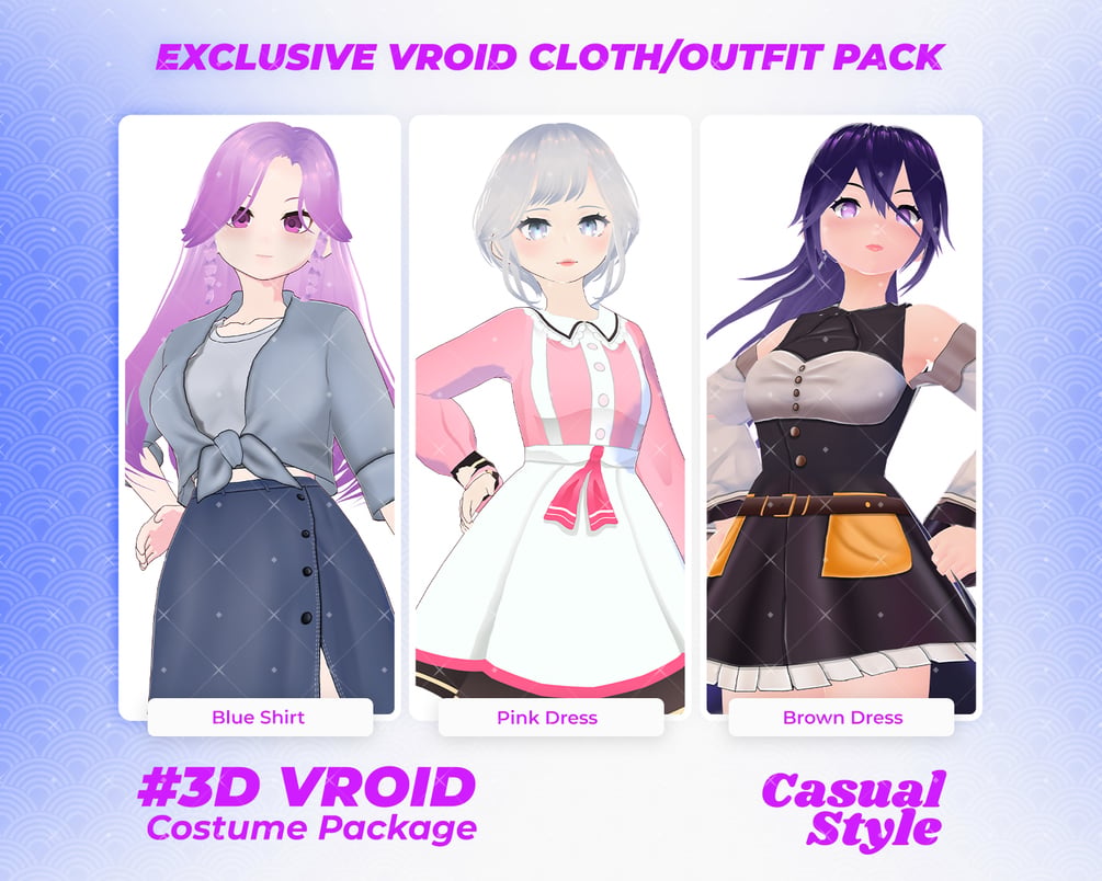 Girl VRoid Virtual Outfit Set - VRoid Clothing Pack, Casual Style ...