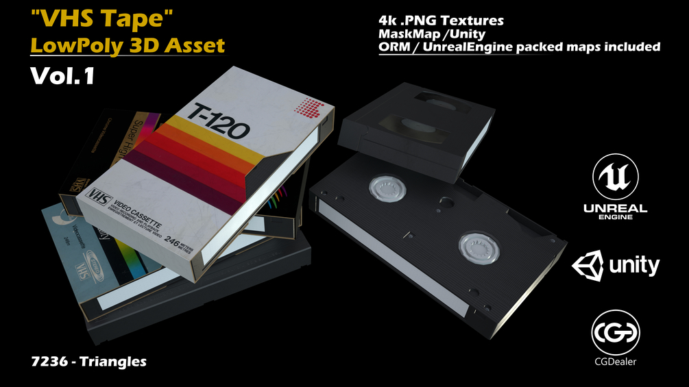 Retro VHS Tape - Low Poly, 3D Asset