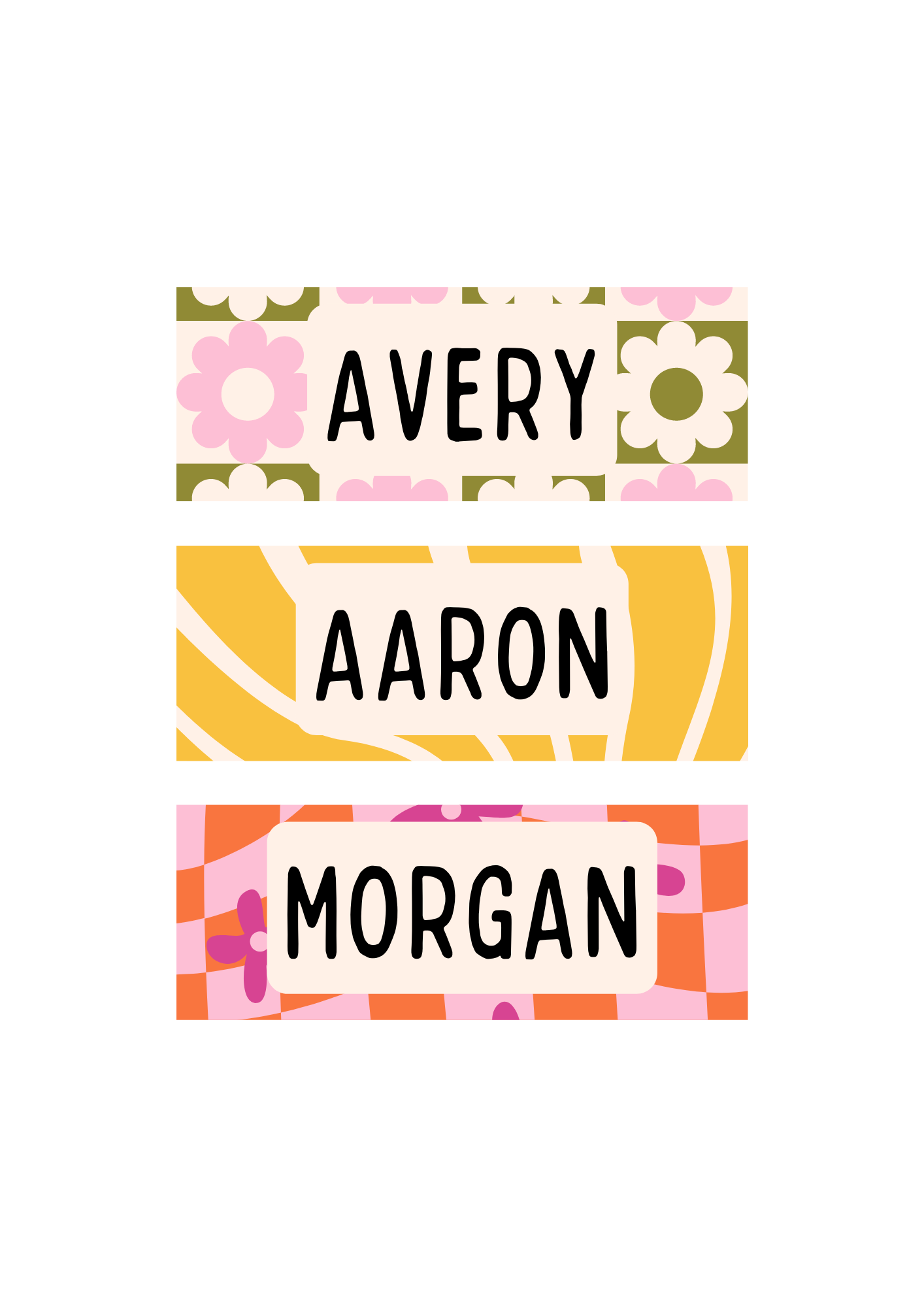 Retro Groovy Boho Classroom Student Desk Name Plates Tags