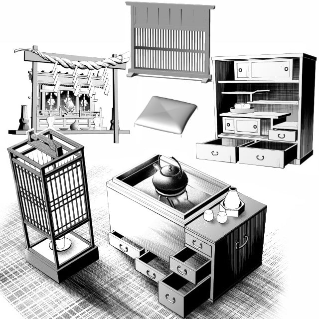 3D Japanese Style Indoor Accessories Set 01