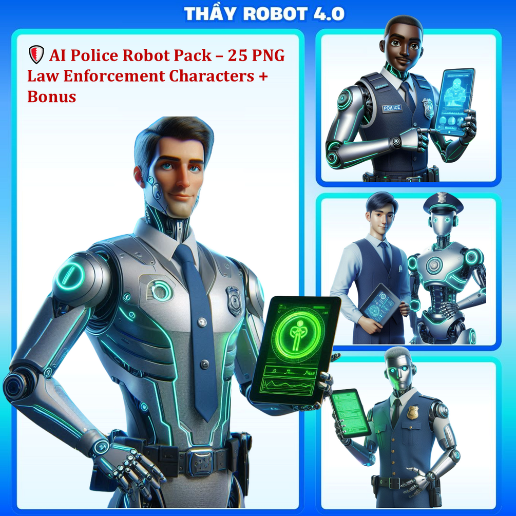 🛡️ AI Police Robot Pack – 25 PNG Law Enforcement Characters + Bonus