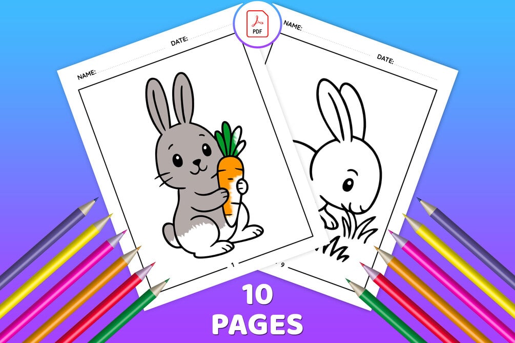 Cute Rabbit Coloring Pages for Kids Preschool and Kindergarten | Simple ...