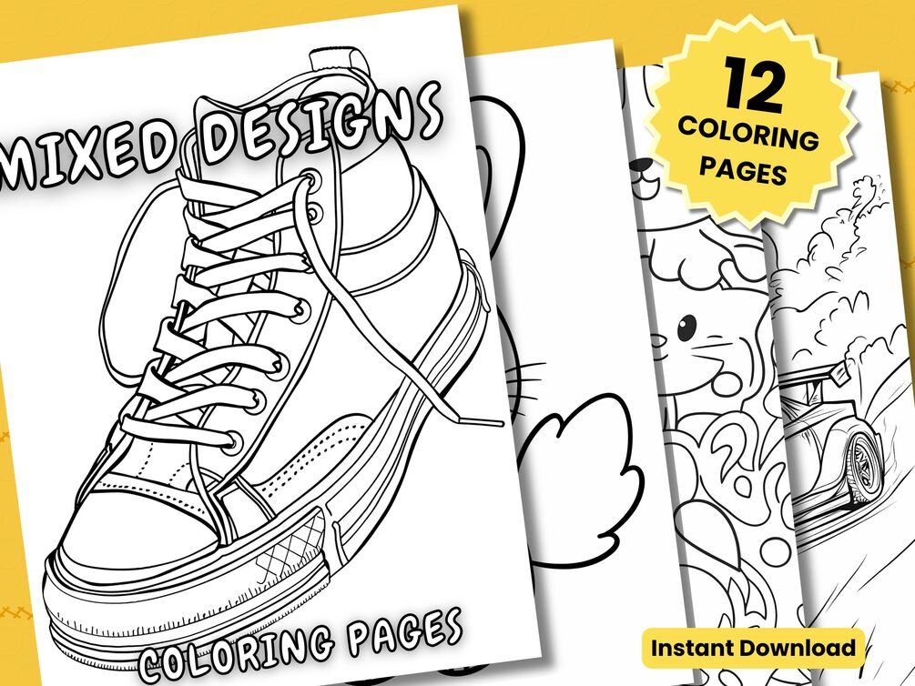 Mixed Designs Coloring Pages Set for Kids | 12 Fun and Creative Pages