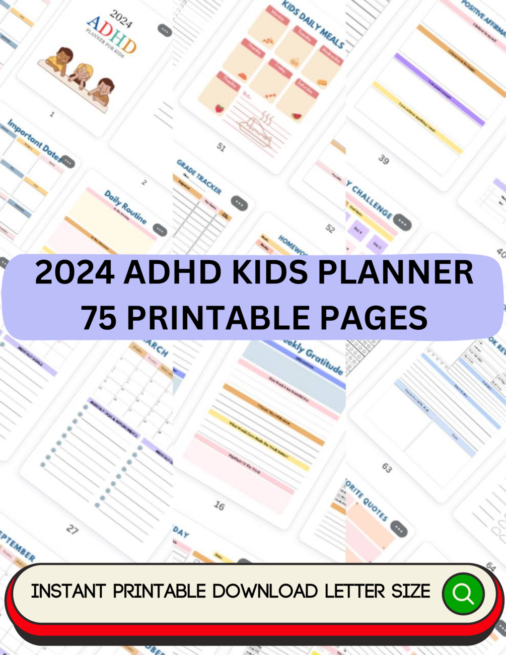 ADHD Digital Planner for Kids 75 pages School Printable Homeschool ...