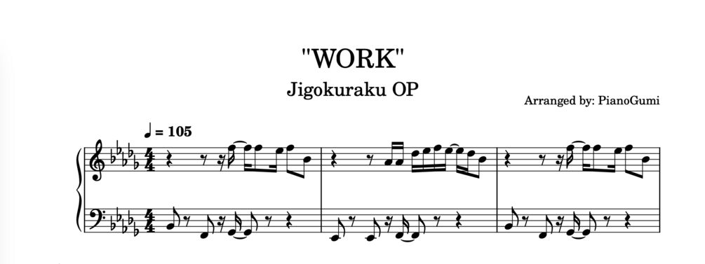 Jigokuraku OP - "WORK" - EASY Piano Sheet Music