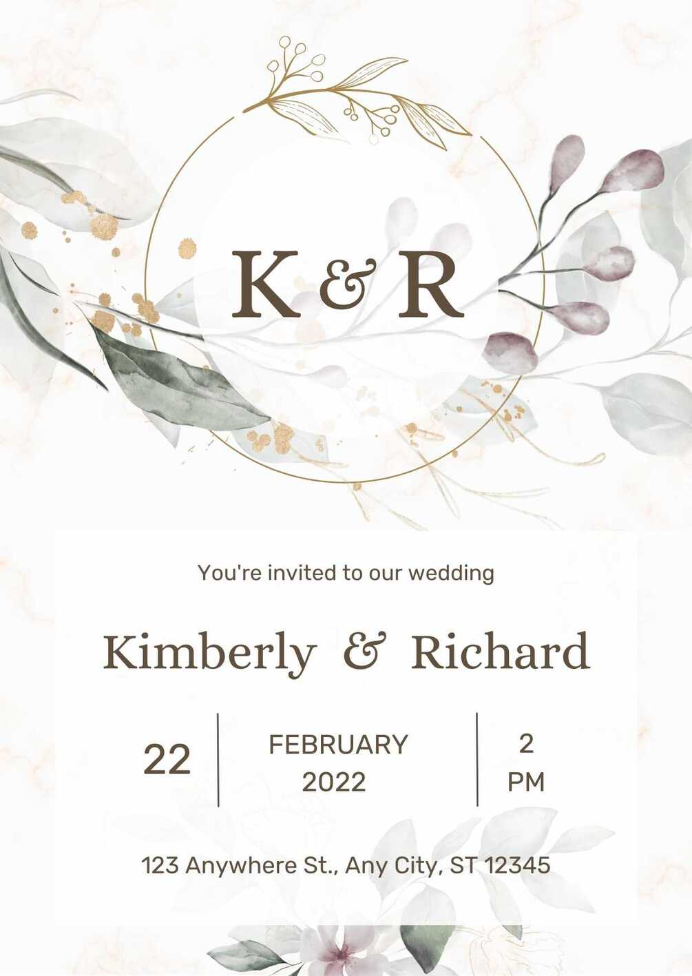Neutral Floral Wedding Invitation Card, Wedding Invitation, Instant ...