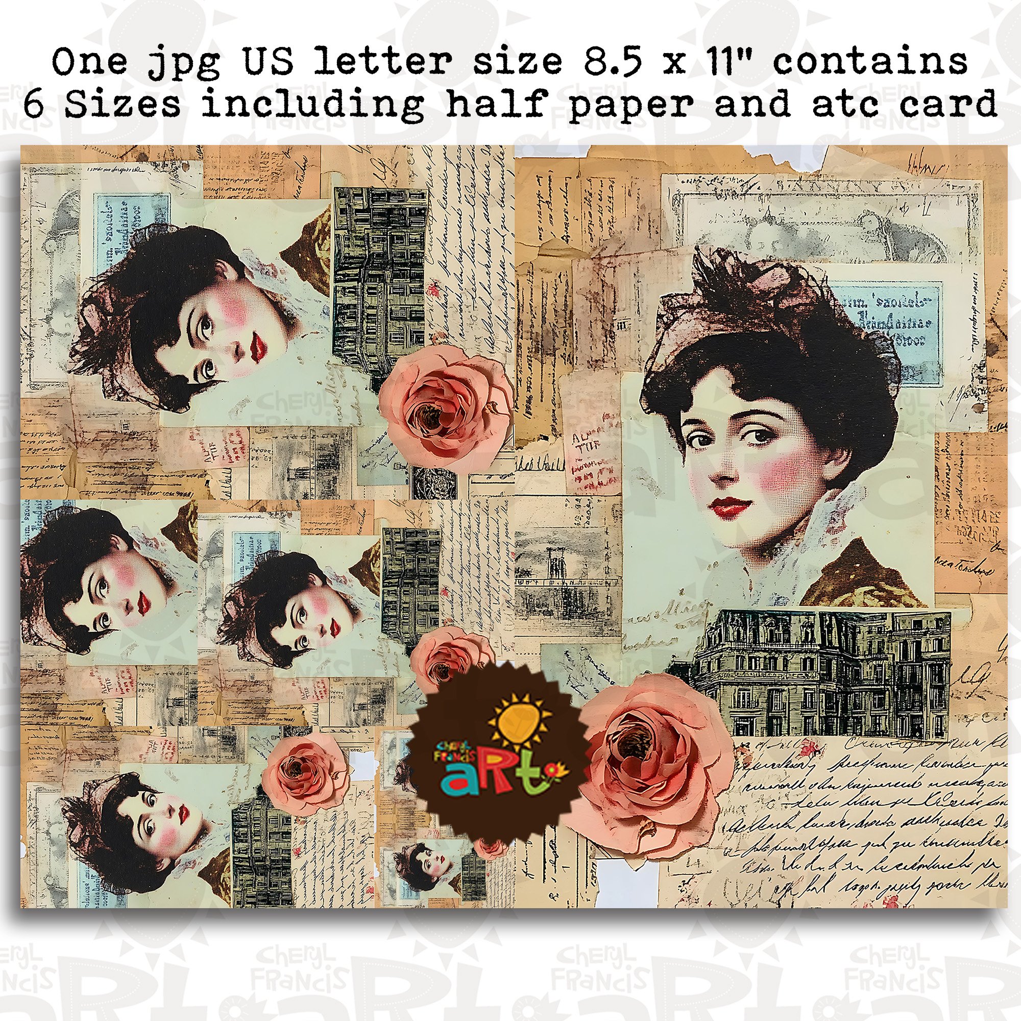 Ephemeral Woman Paper Collage Single Image Printable Junk Journal Half ...