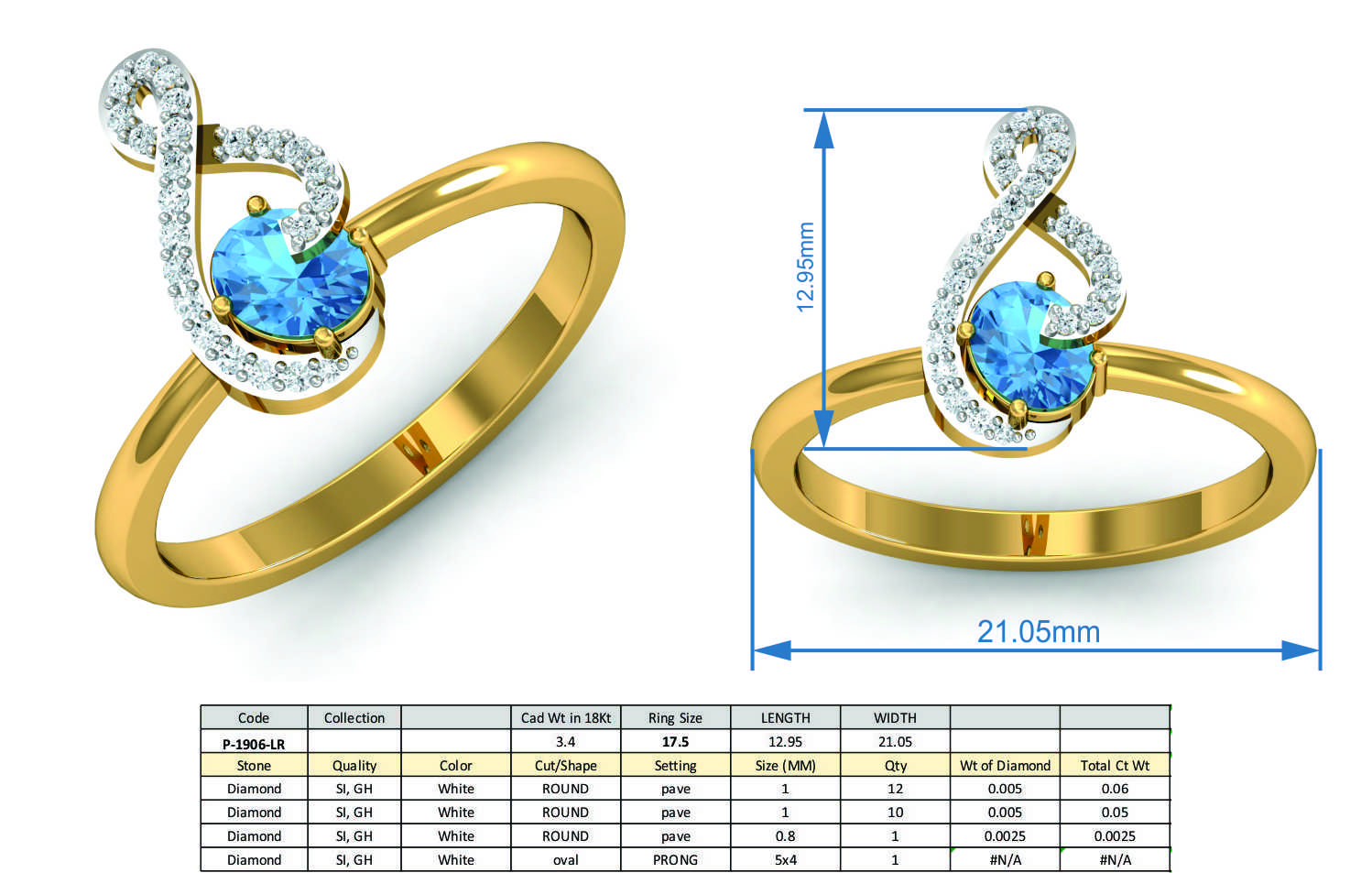3D Model Gold Diamond Ring P1906