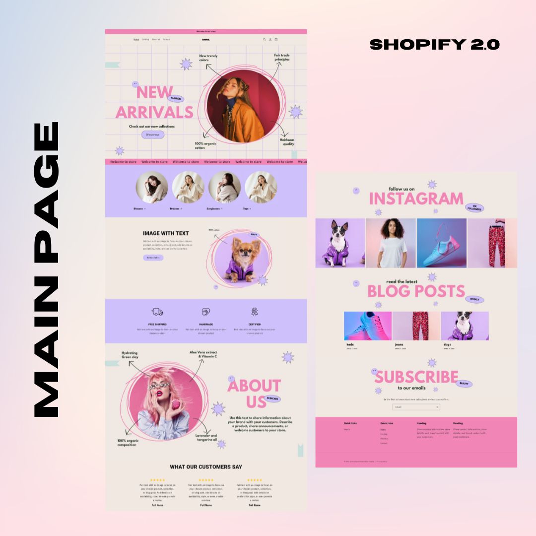 Shopify Theme, Modern Pink Design, Shopify 2.0