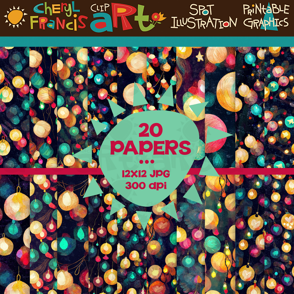 Colorful Painted Ornaments/String Lights Paper 12" Square