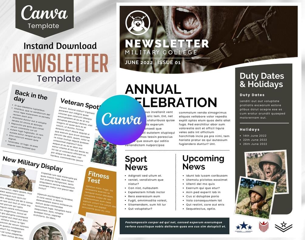 Military Email NEWSLETTER TEMPLATE Editable on Canva
