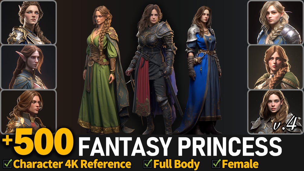 500 Fantasy Princess (Full Body) - Character Reference Image Pack | 4K ...