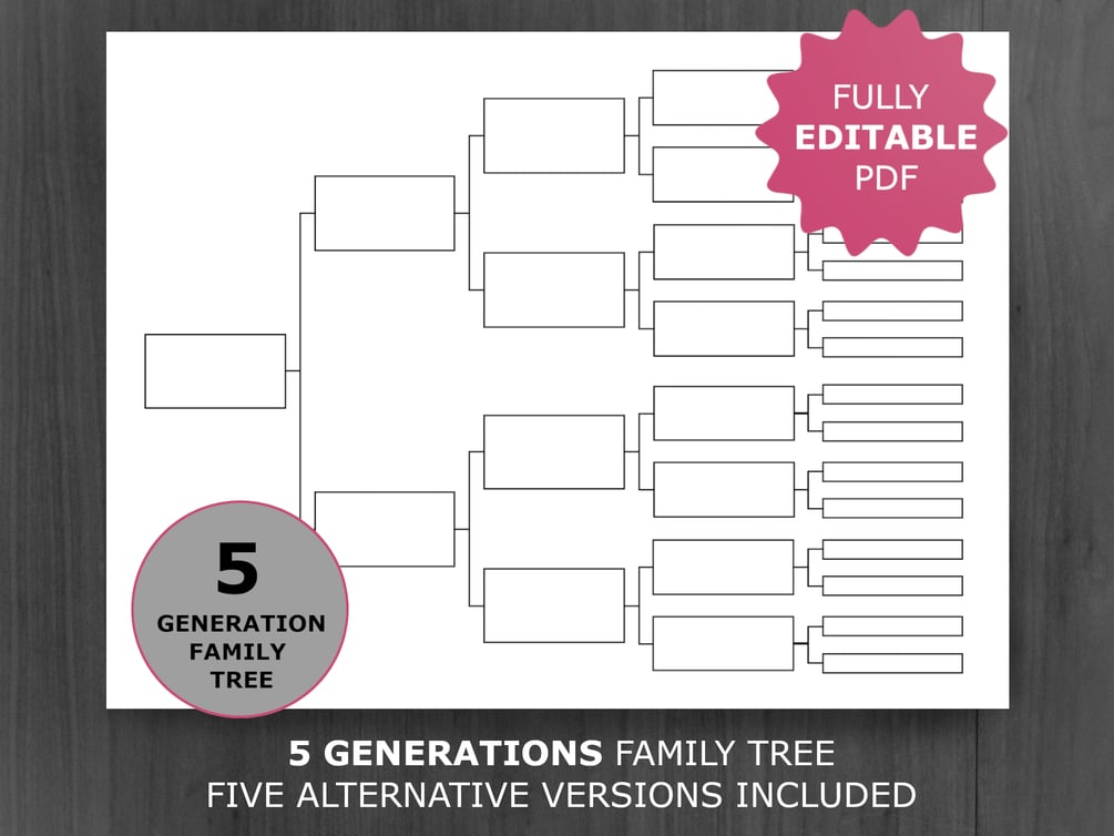 5 Generations Family Tree Chart. Printable and Editable Family Tree ...
