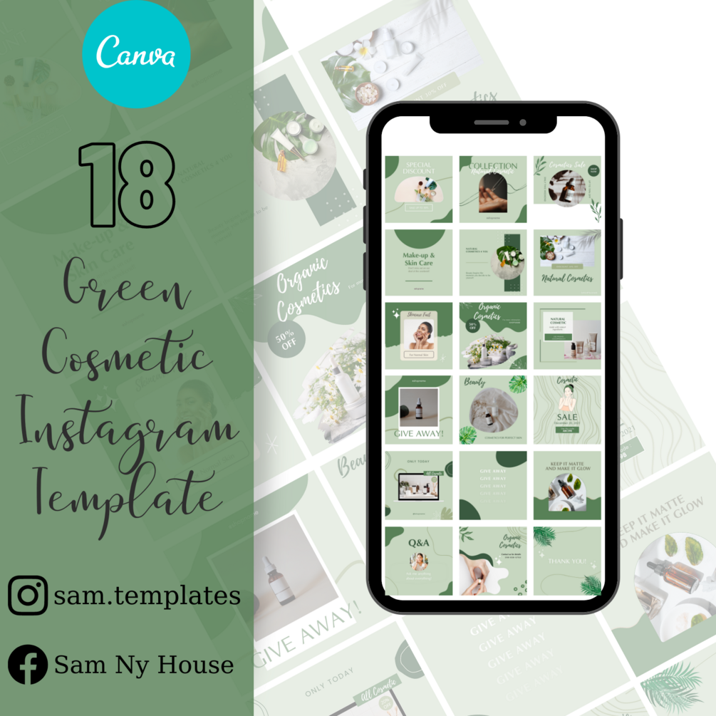 Green Cosmetic Instagram Template, Green Instagram Template, Cosmetic ...