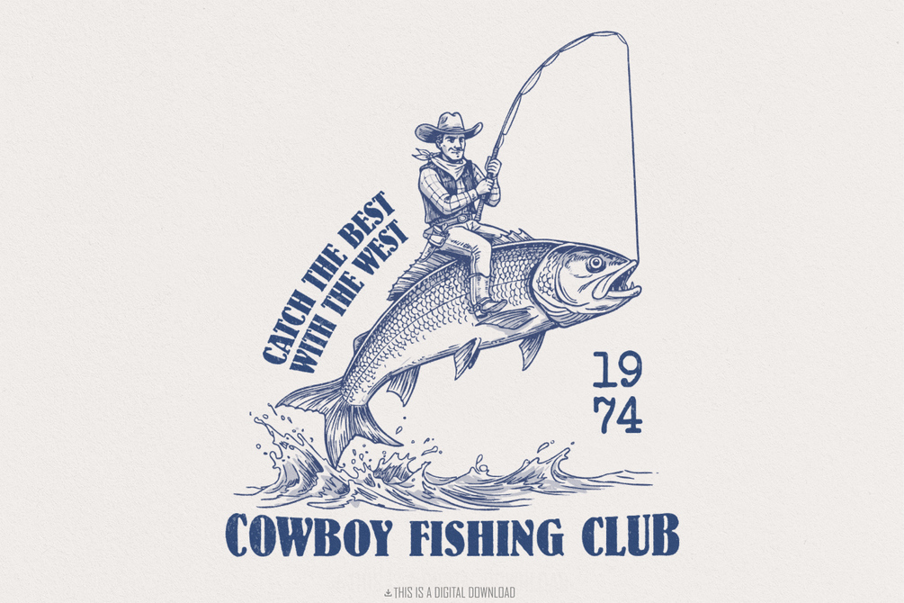 Cowboy Fishing Club PNG, Western Designs Digital Download, Trendy ...