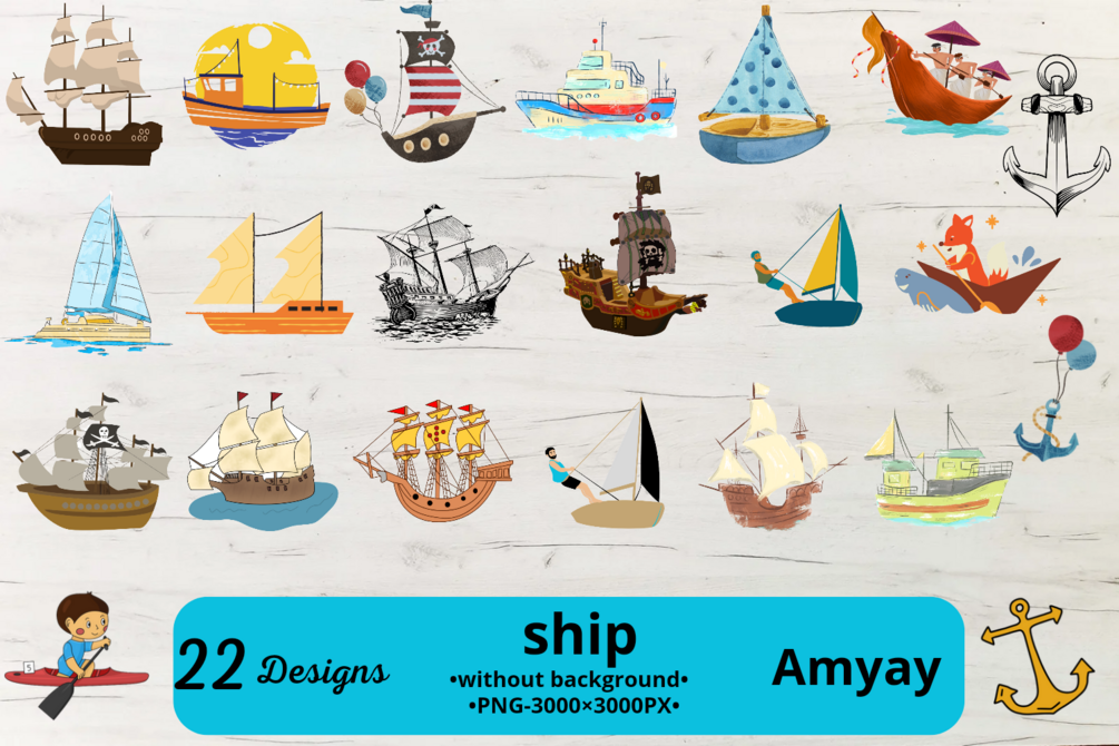 22 designs ships print PNG editable on it