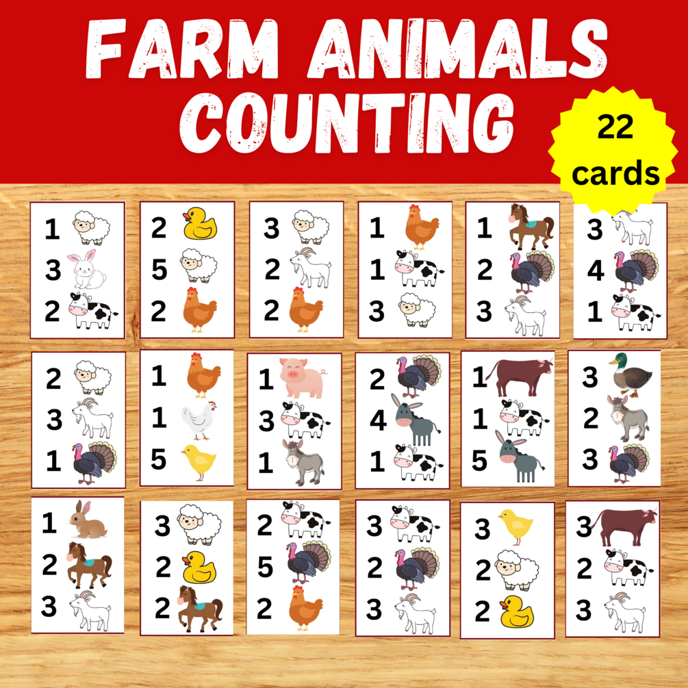 Farm Animals Counting, Printable Flisat Insert, Preschool Pretend Play