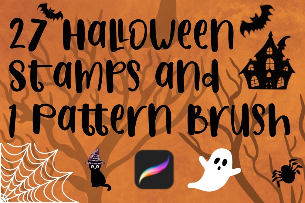 27 Halloween Stamps and 1 Pattern Brush for Procreate